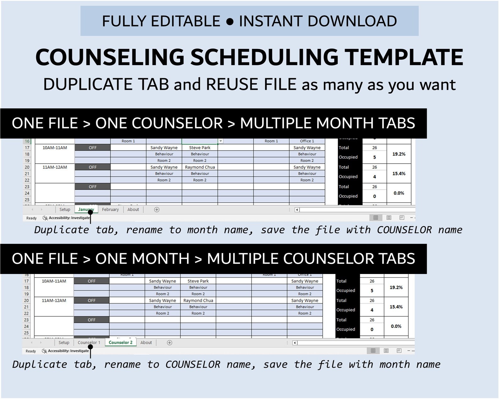 Counseling Scheduling Template for Excel and Google Sheets | Printable ...