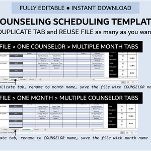 Counseling Scheduling Template for Excel and Google Sheets | Printable ...