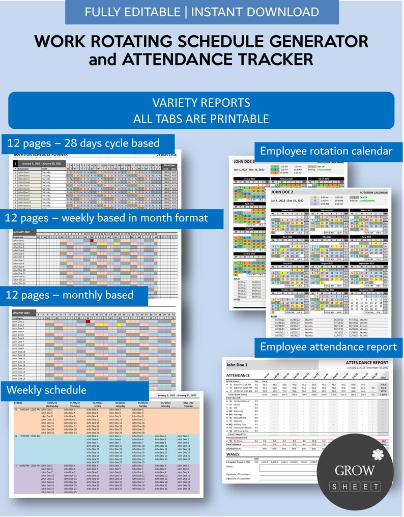 Work Rotating Generator Template and Attendance Tracker Automated ...