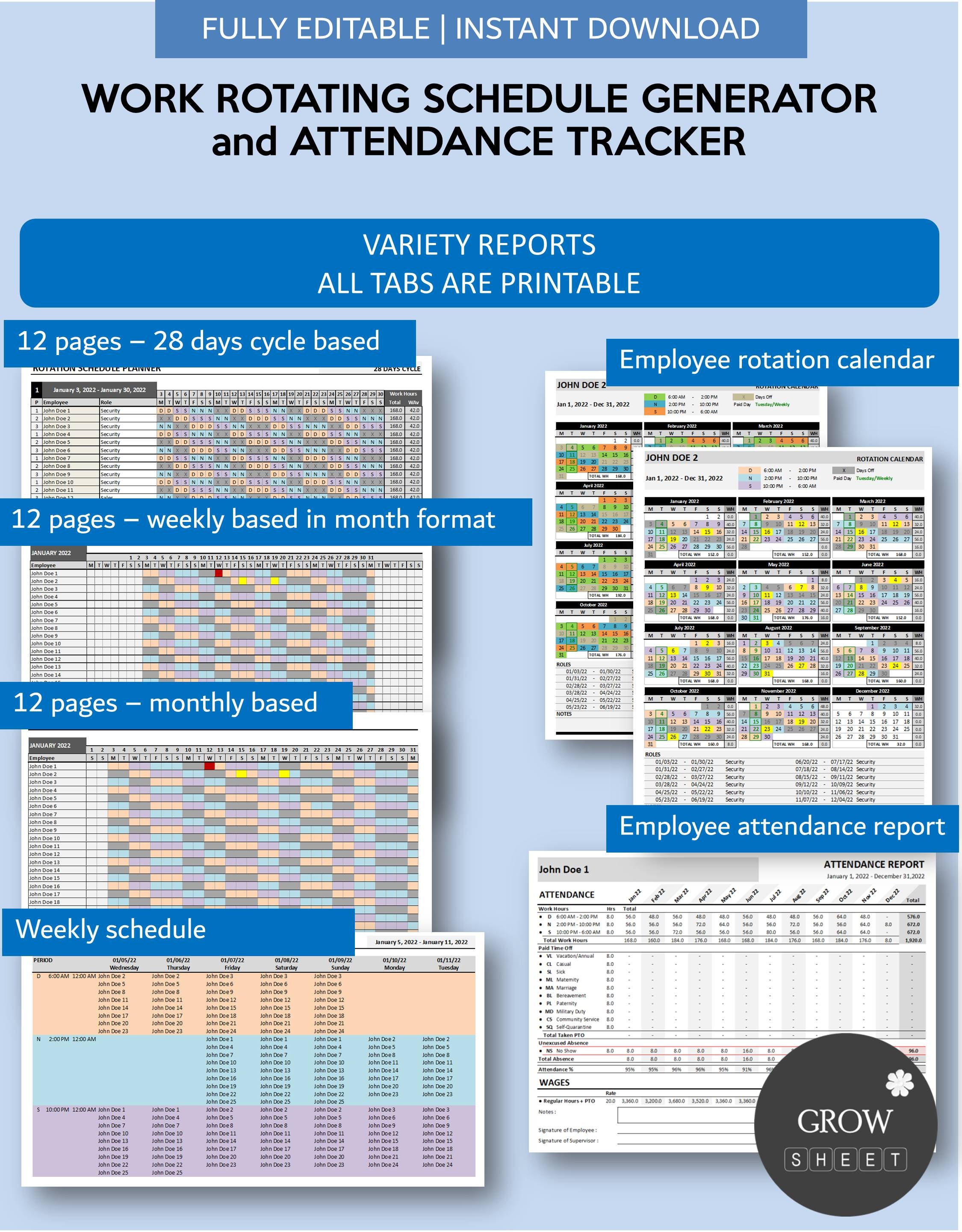 Work Rotating Generator Template and Attendance Tracker Automated ...