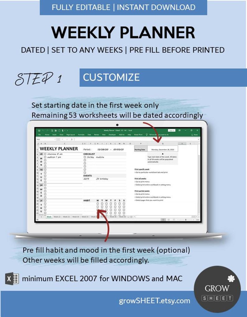 Weekly Planner Template Weekly Calendar Excel Template With Automated ...