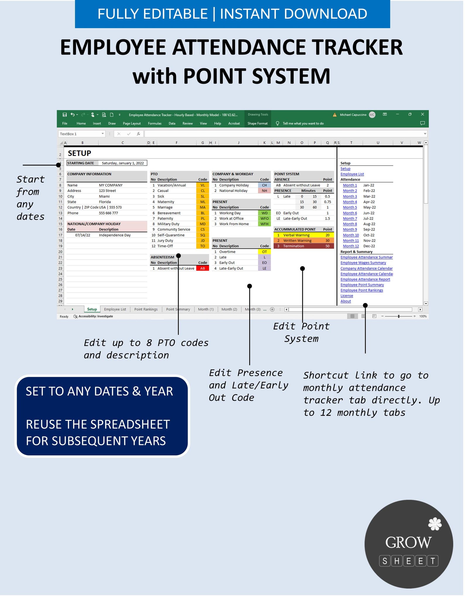 Employee Attendance Tracker With Point System | Automated Disciplinary ...