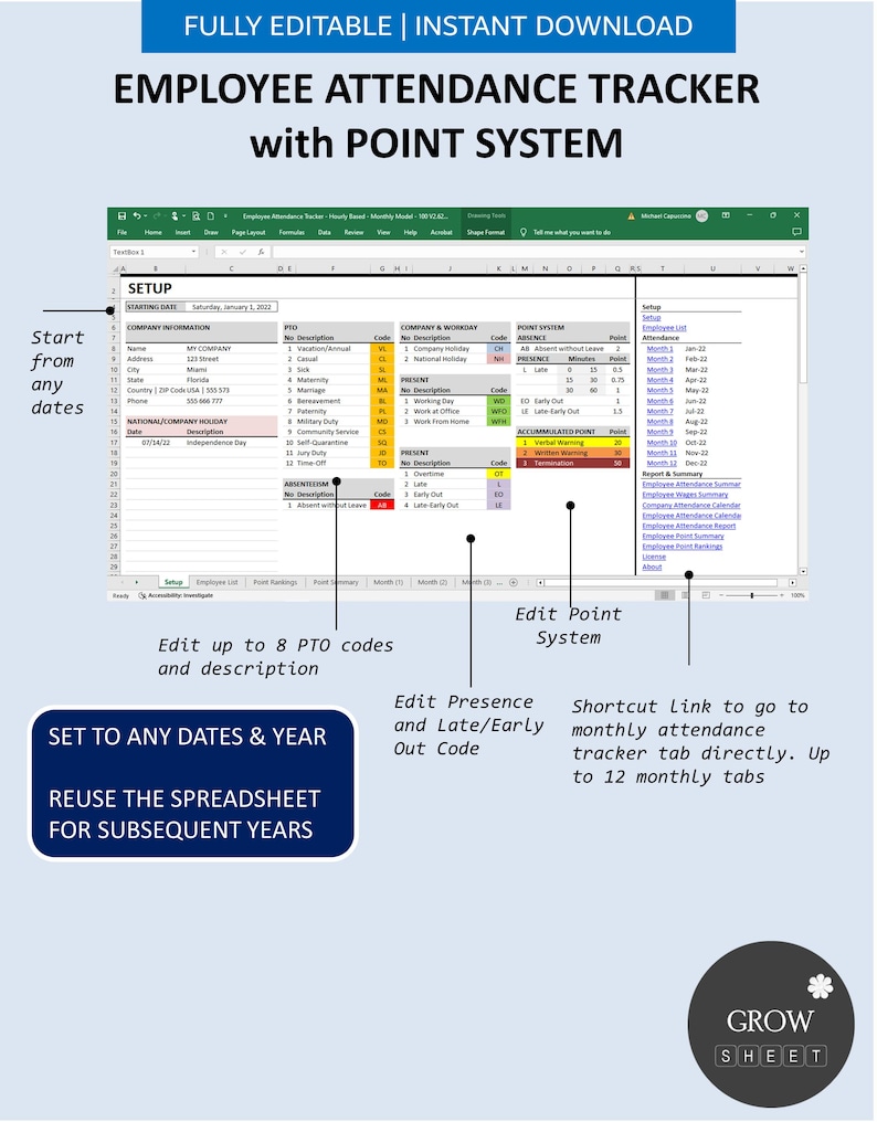 Employee Attendance Tracker With Point System | Automated Disciplinary ...