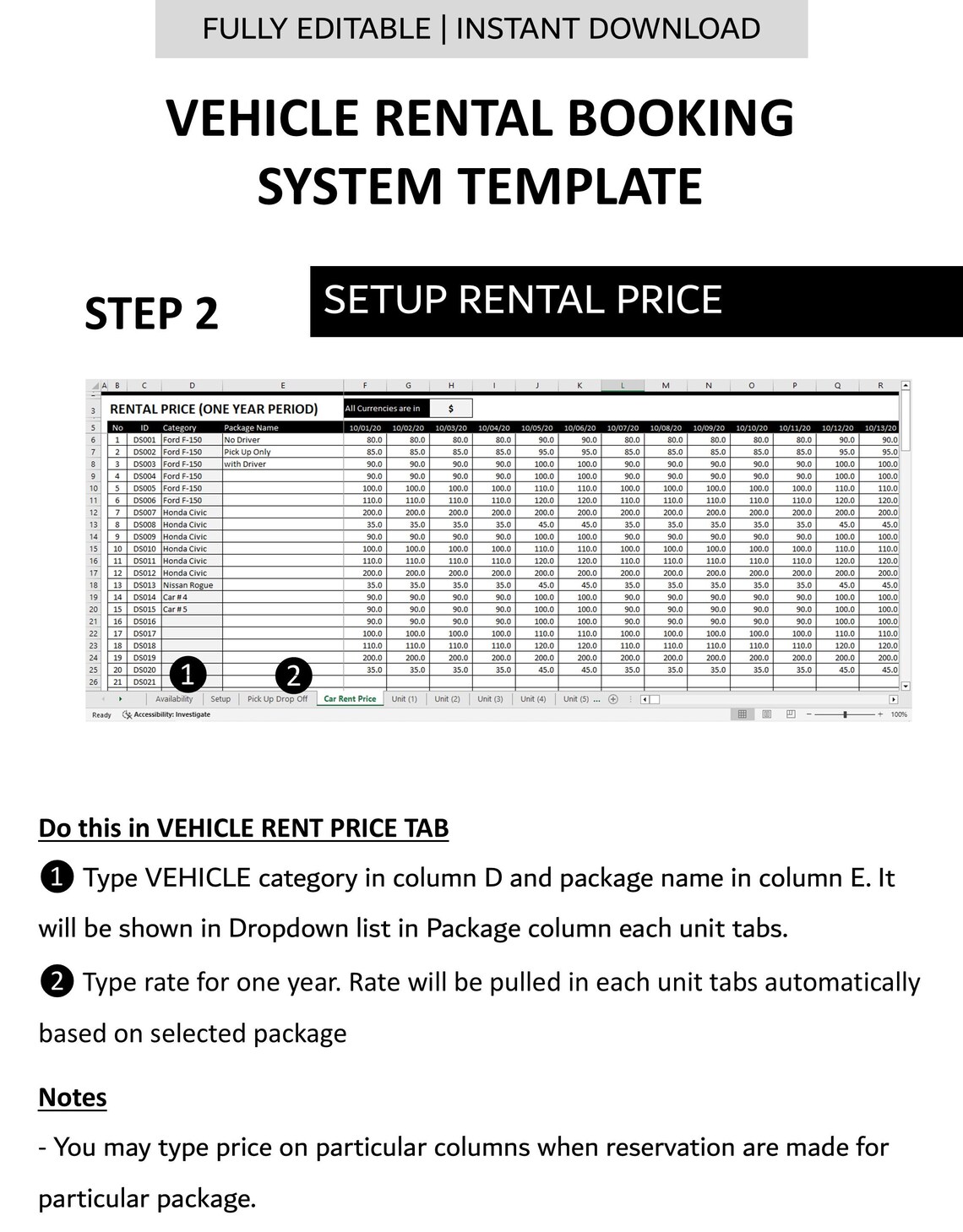 Car Rental Daily Booking Template | Auto Rental Reservation Template ...