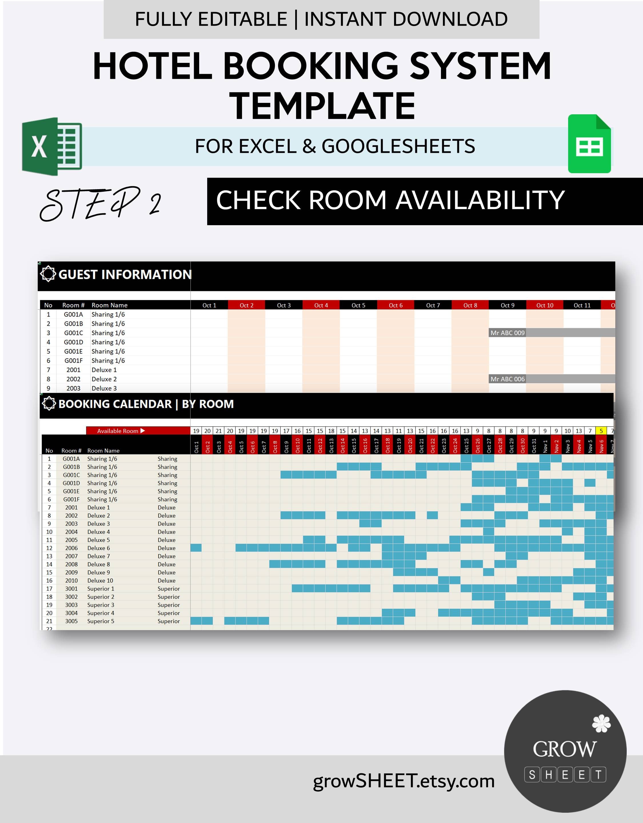 Hotel Booking System Template Hotel Reservation Spreadsheet - Etsy