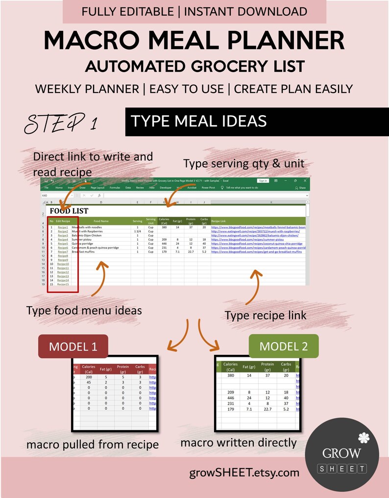 Macro Meal Planner With Automated Grocery List | Weekly Menu Planner ...