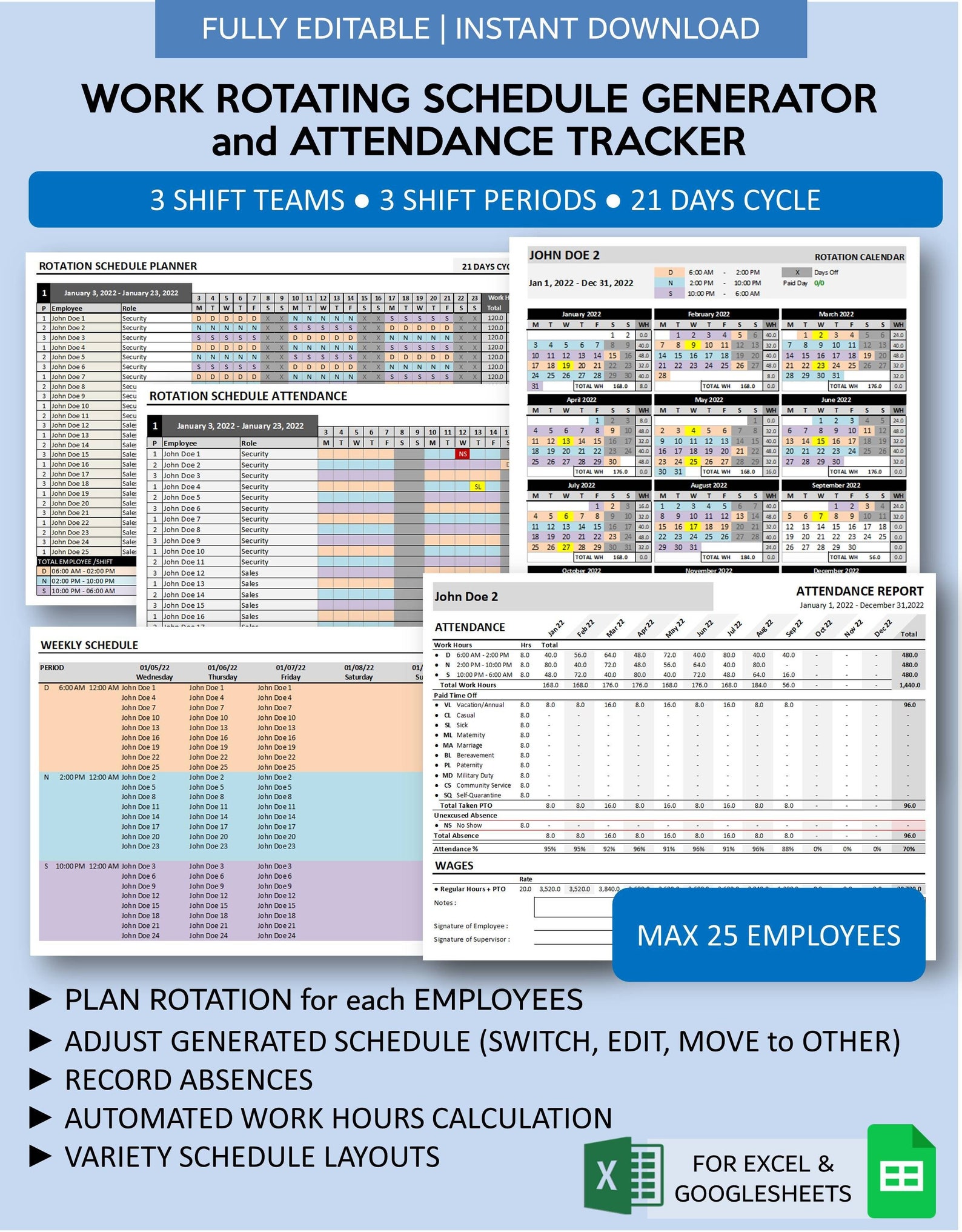 Work Rotating Generator Template and Attendance Tracker | Automated ...