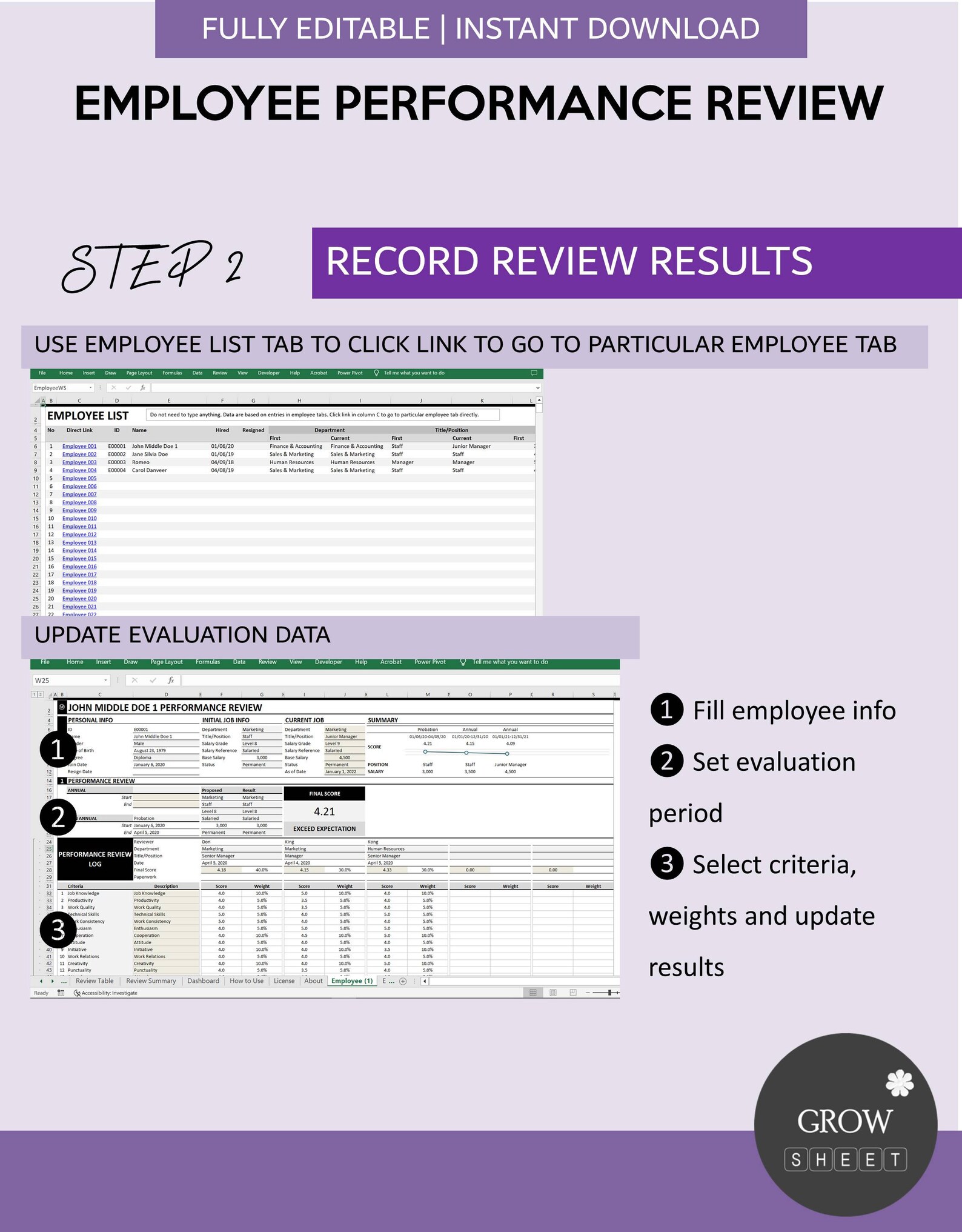 Employee Performance Review Template With Database | Performance ...