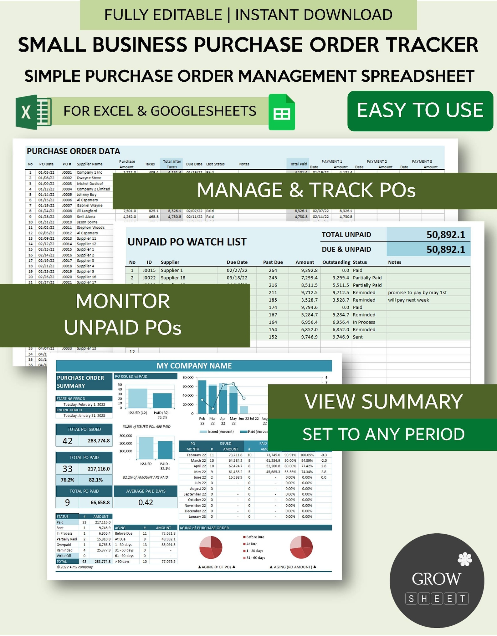 Purchase Order Tracker Spreadsheet | Simple Small Business Purchase ...