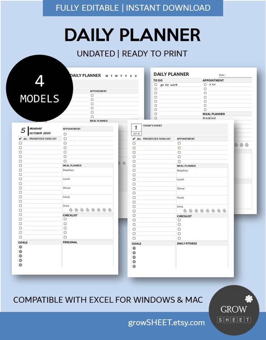 Printable Daily Planner Template | Fully Editable Daily Planner Blank ...