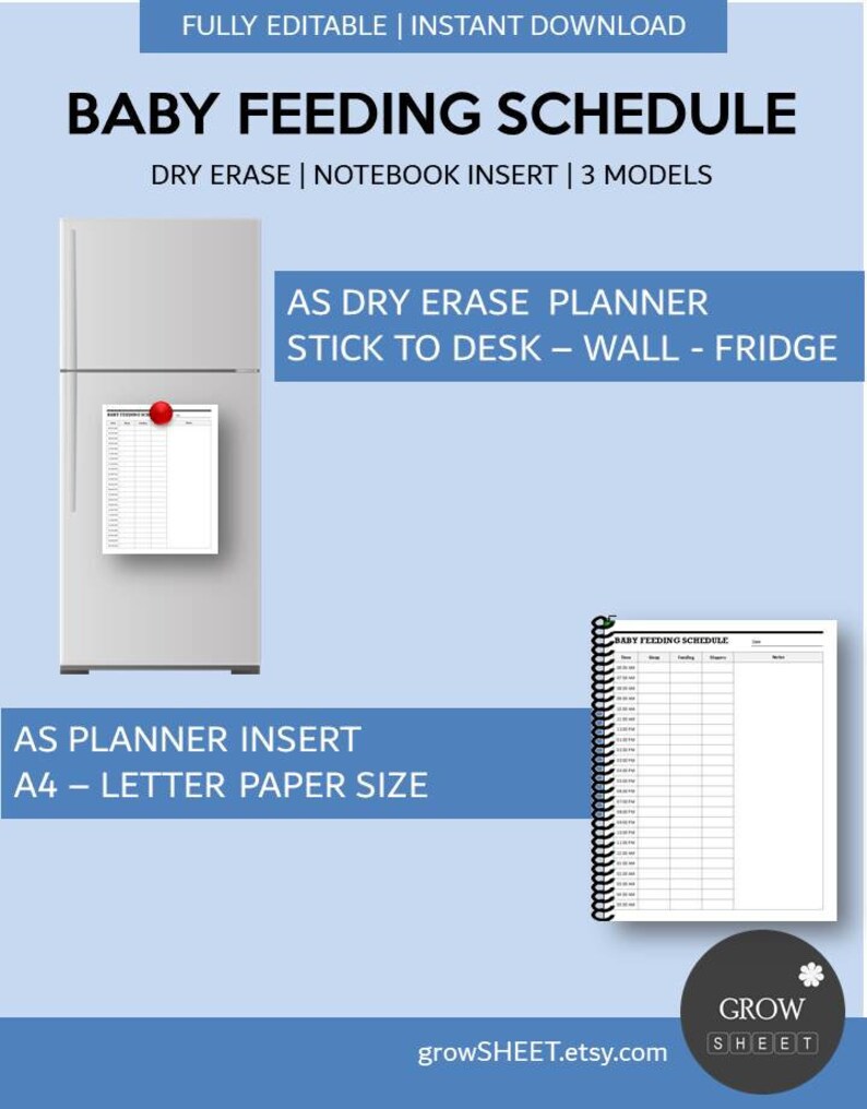 Baby Feeding Schedule Template Baby Feeding Schedule Tracker - Etsy