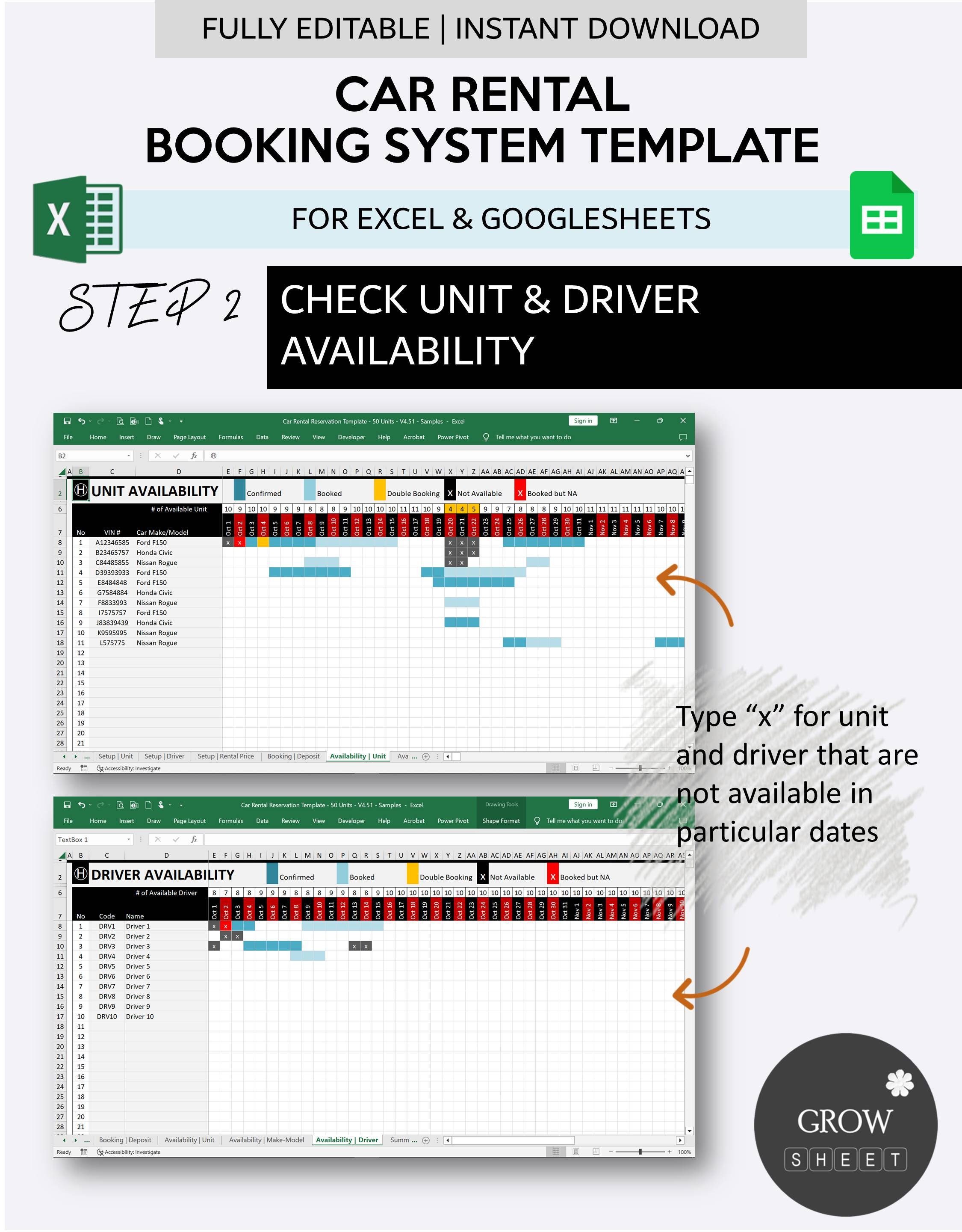 Car Rental Booking System Template Vehicle Reservation Spreadsheet for ...