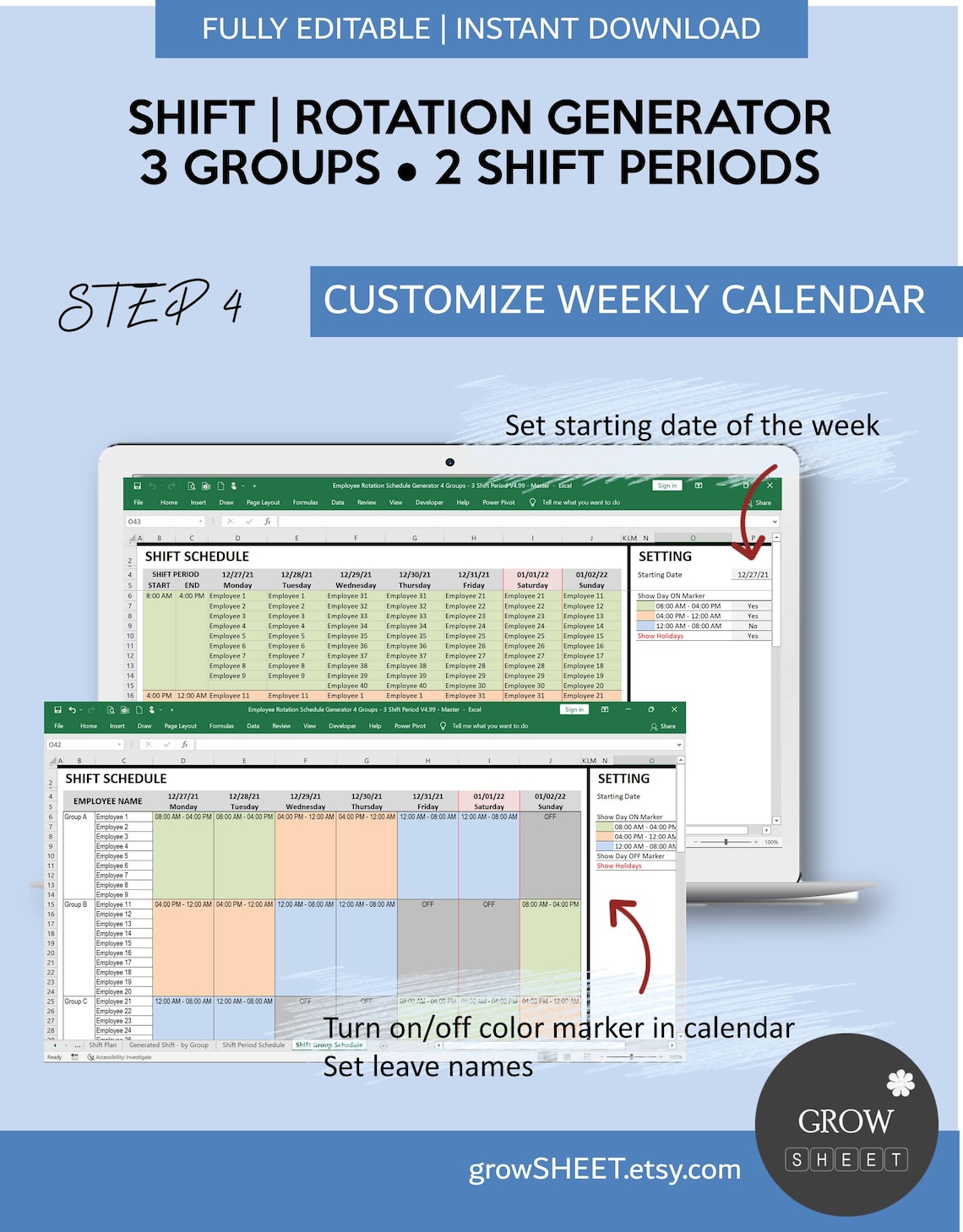 Employee Work Shift Rotating Schedule Generator Hourly Work Rotation ...