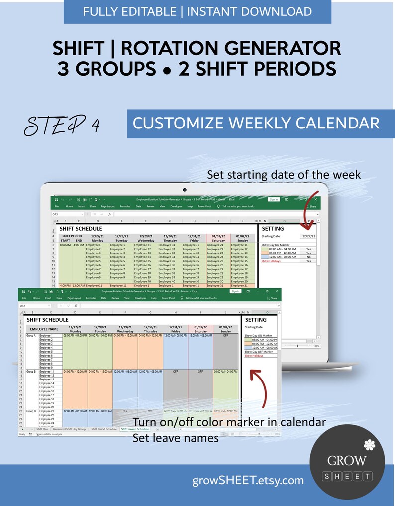 Employee Work Shift Rotating Schedule Generator | Hourly Work Rotation ...