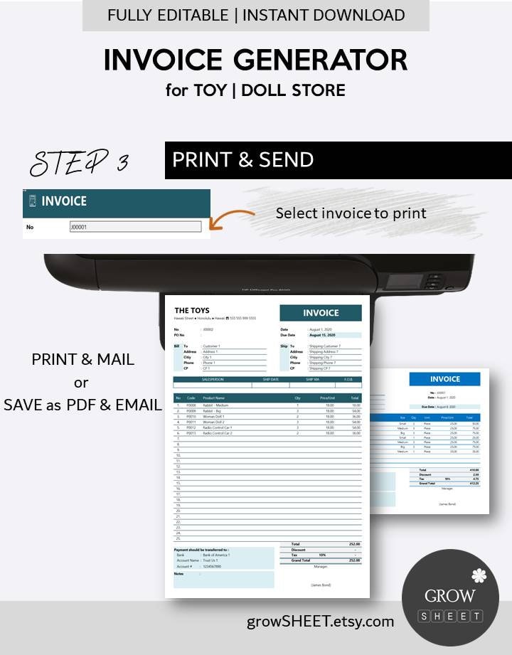 Invoice Generator for Toy Stores | Excel Invoice Template for Doll ...