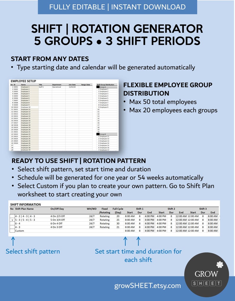 Shift Schedule Generator | Printable Hourly Employee Work Schedule ...