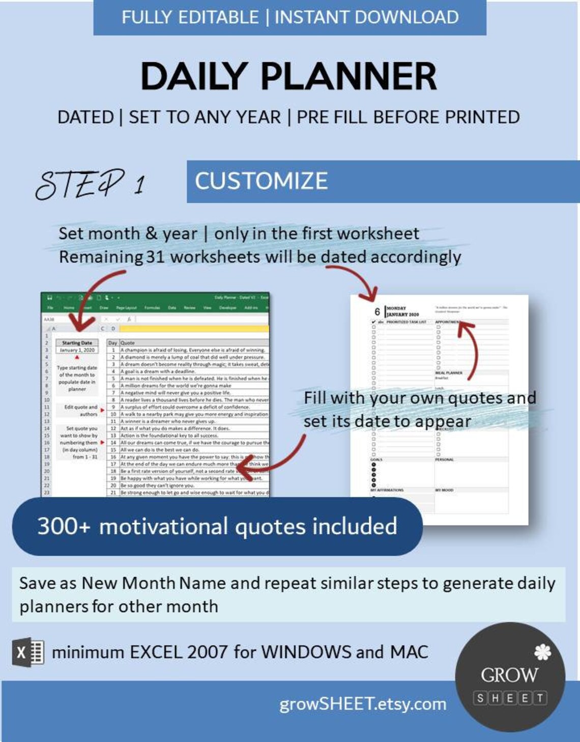 Daily Planner Template Daily Planner Excel Template With Automated ...