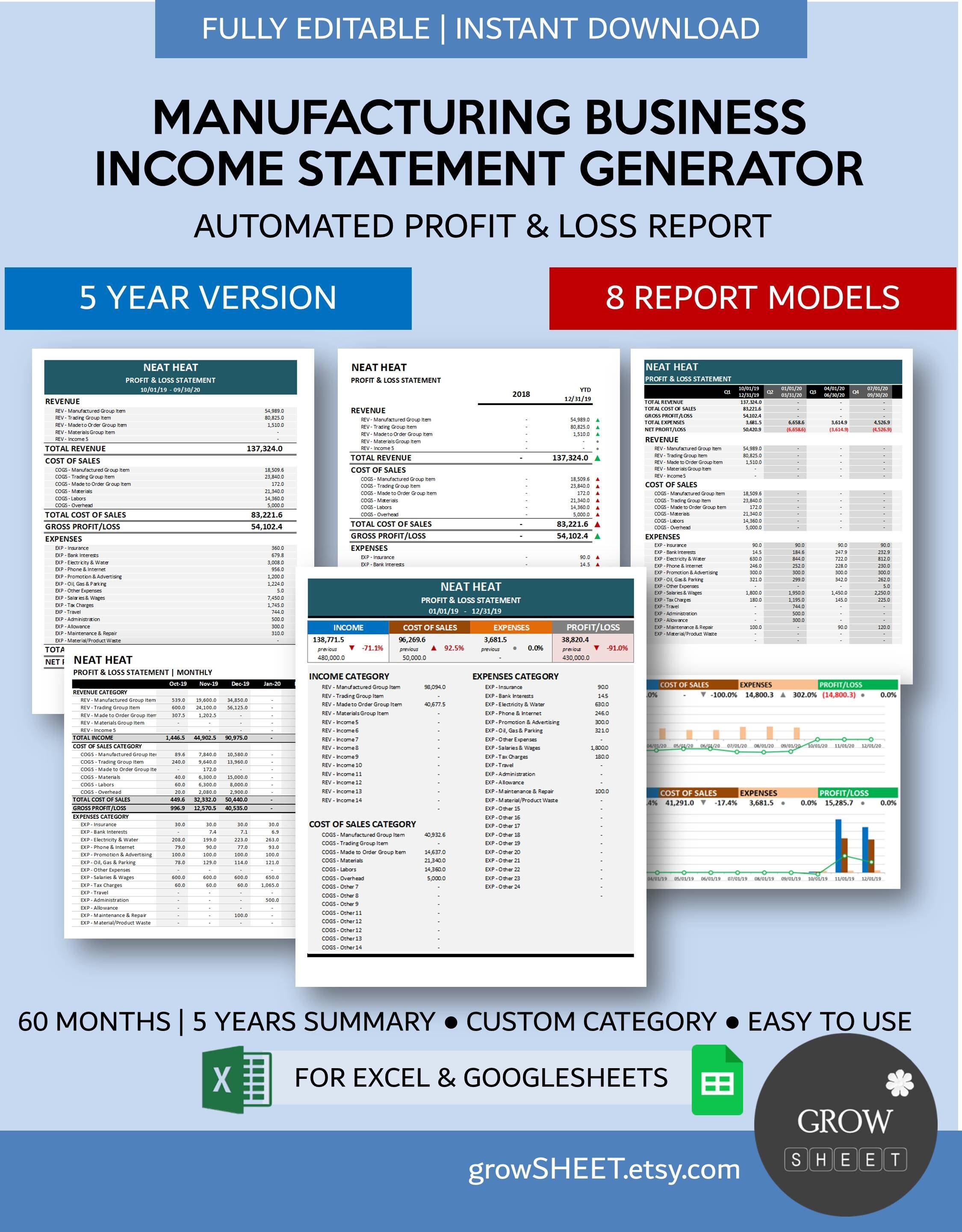 Manufacturing Business Income Statement Generator | Automated Profit ...