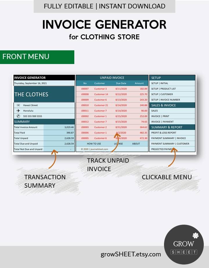 Invoice Generator for Clothing Business Excel Invoice Template for ...