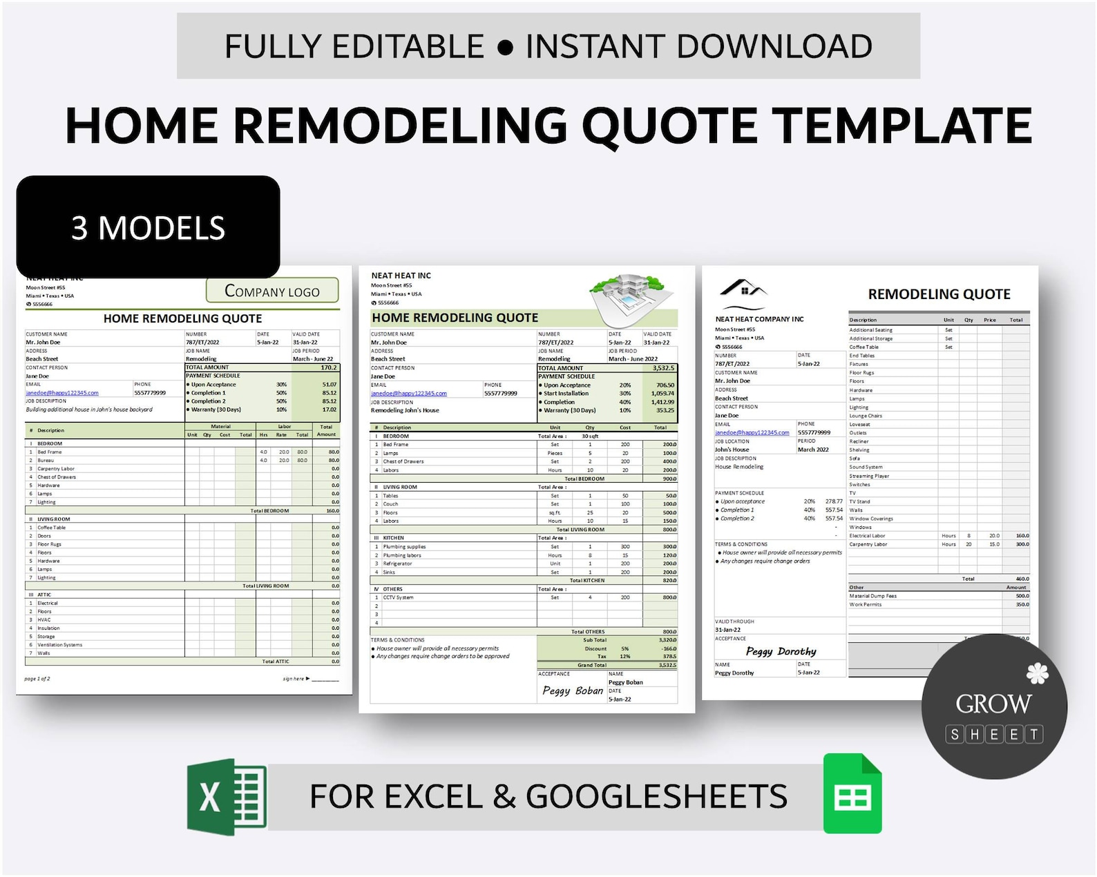 Printable Home Remodeling Quote Template | Construction Price Quotation ...