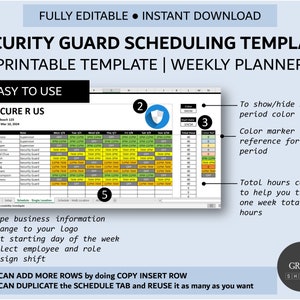 Security Guard Scheduling Template | Multi Roles-location-shift Period ...