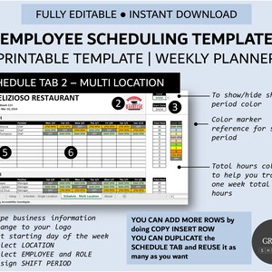 Employee Scheduling Template for Excel and Google Sheets | Multi Roles ...