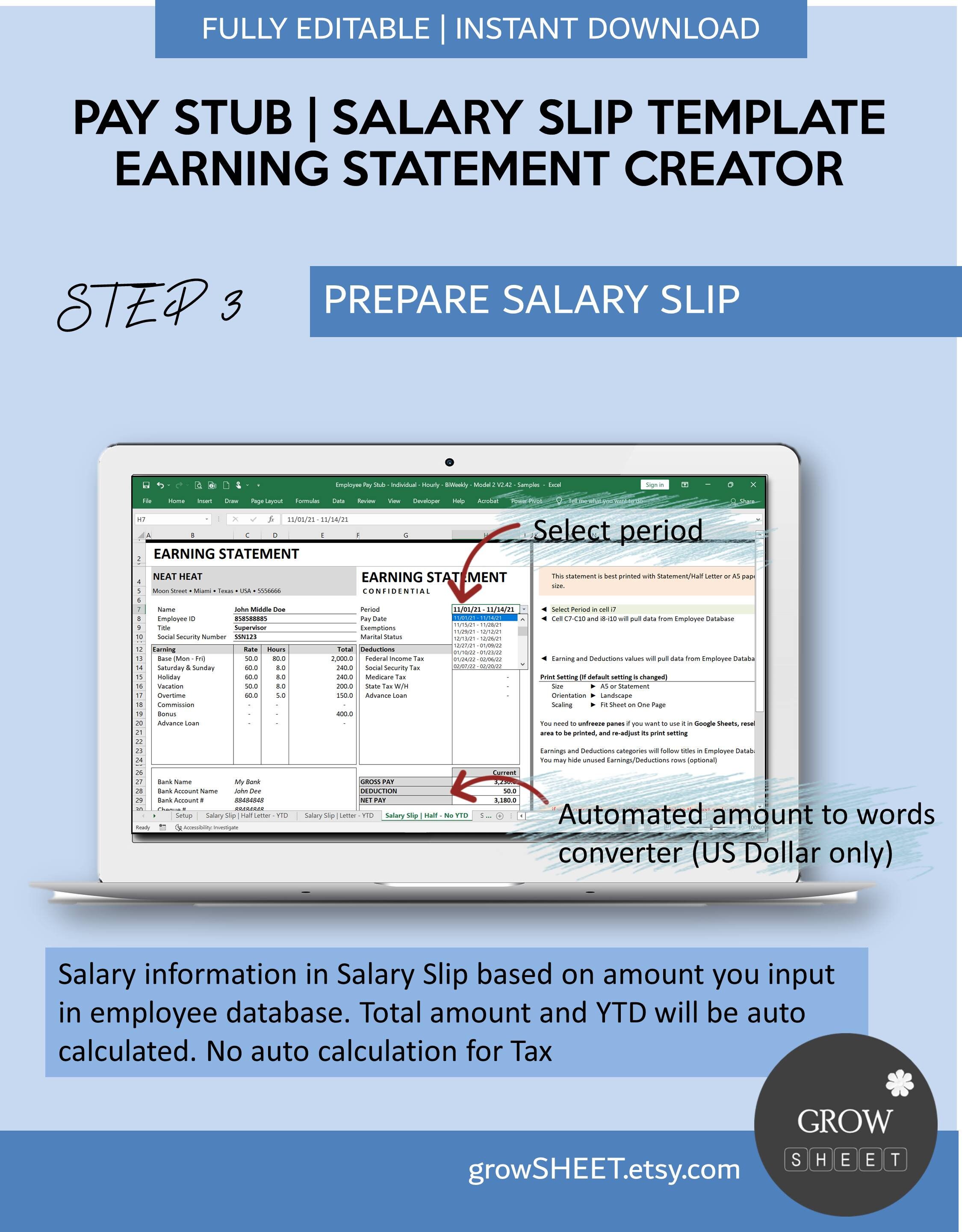 Salary Slip Generator | Pay Slip Creator for Hourly Employee | Biweekly ...