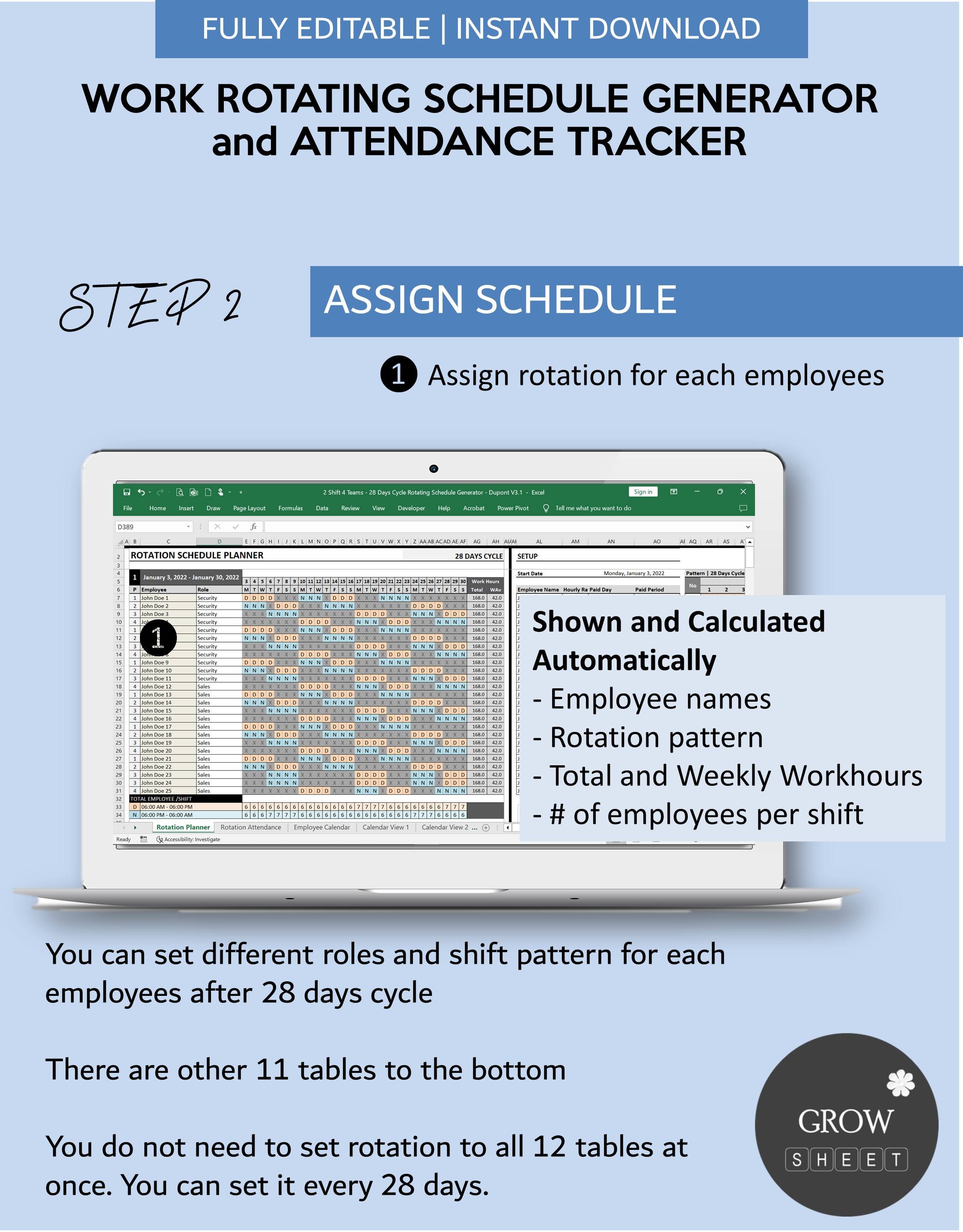 Work Rotating Generator Template and Attendance Tracker | Automated ...