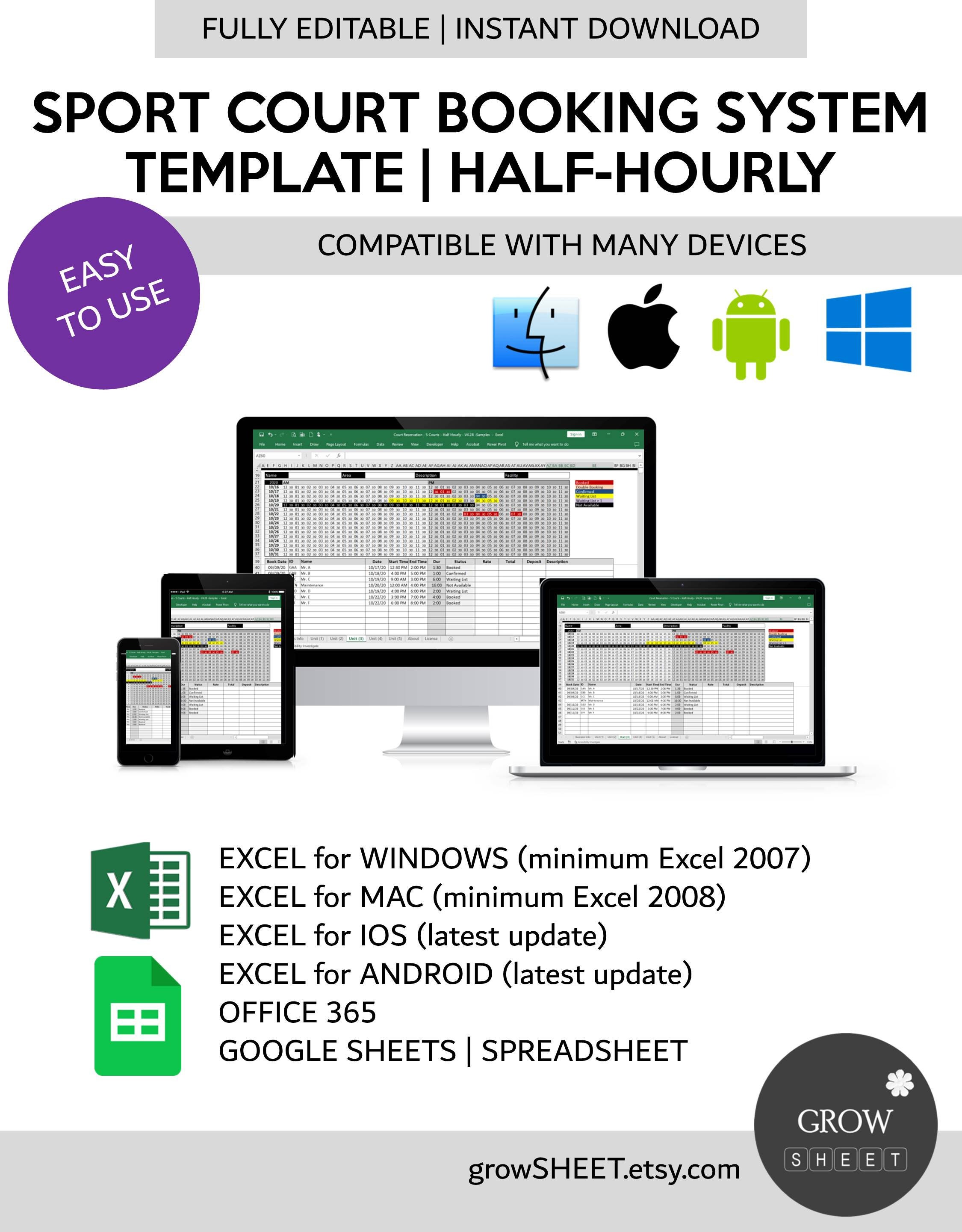 Sport Court Booking System Template Half-hourly Court Rental ...