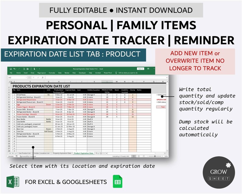 Personal Item Expiry Date Tracker | Simple Family Consumption Item ...