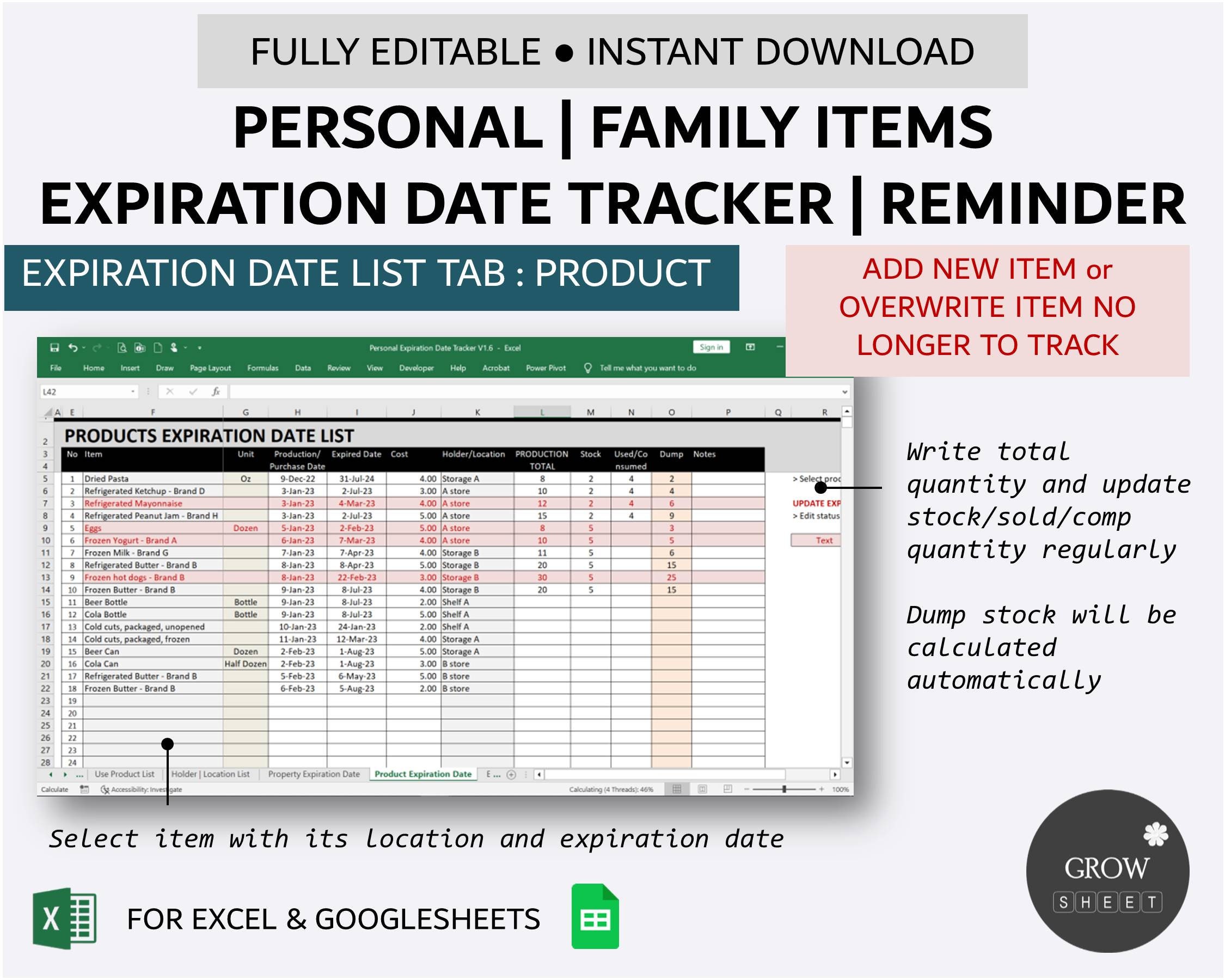 Personal Item Expiry Date Tracker Simple Family Consumption Item ...