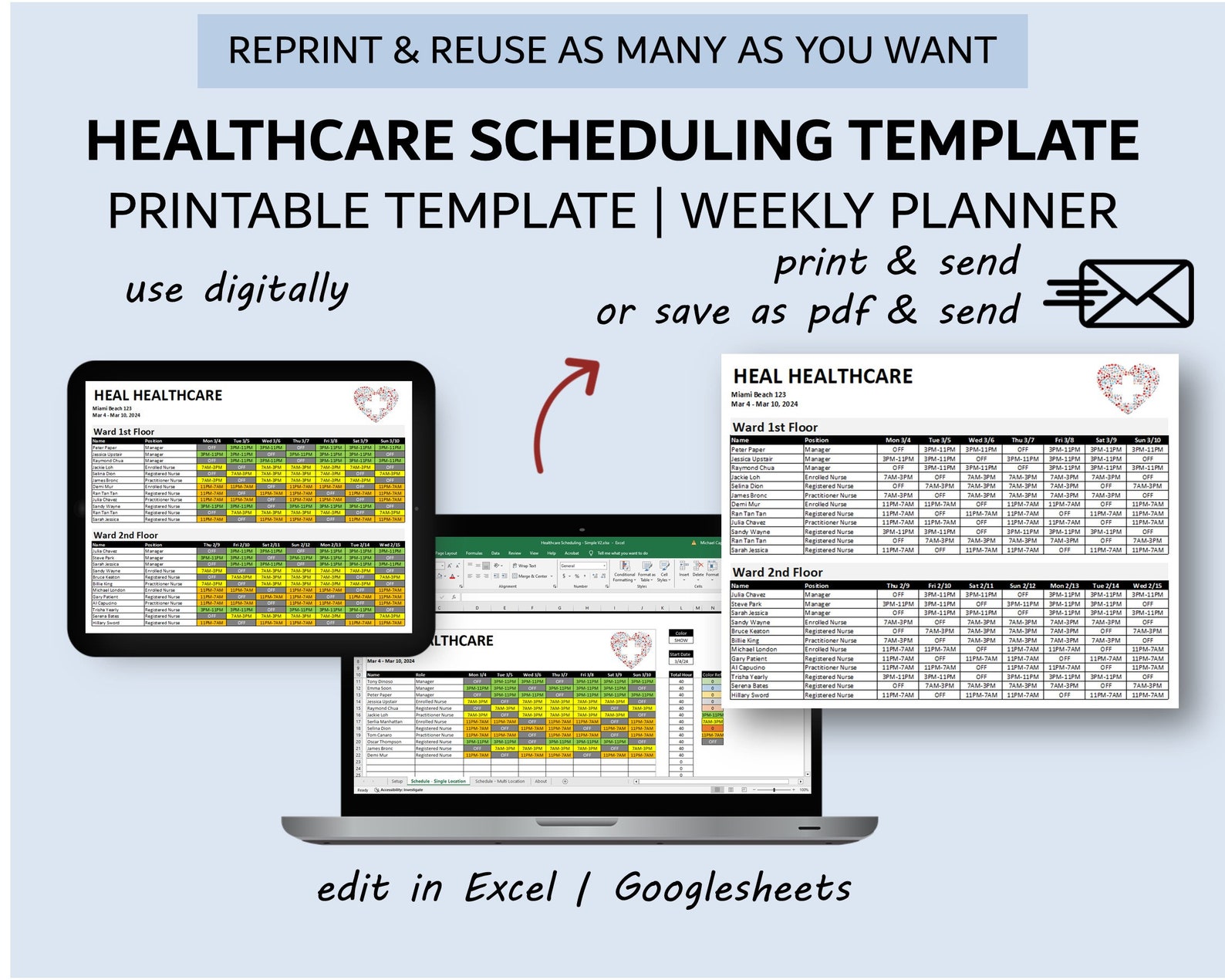 Healthcare Scheduling Template for Excel and Google Sheets | Multi ...