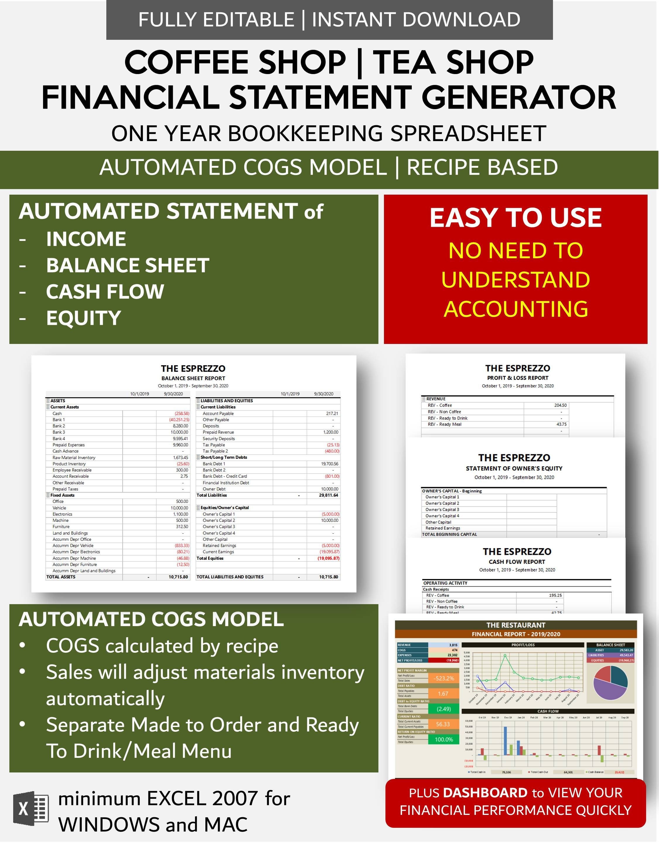 Coffee Shop Business Financial Statement Generator Automated Income ...