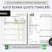 Printable Auto Repair Quote Template for Excel and Google Sheets ...