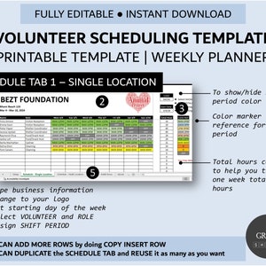 Volunteer Scheduling Template for Excel and Google Sheets | Multi Roles ...