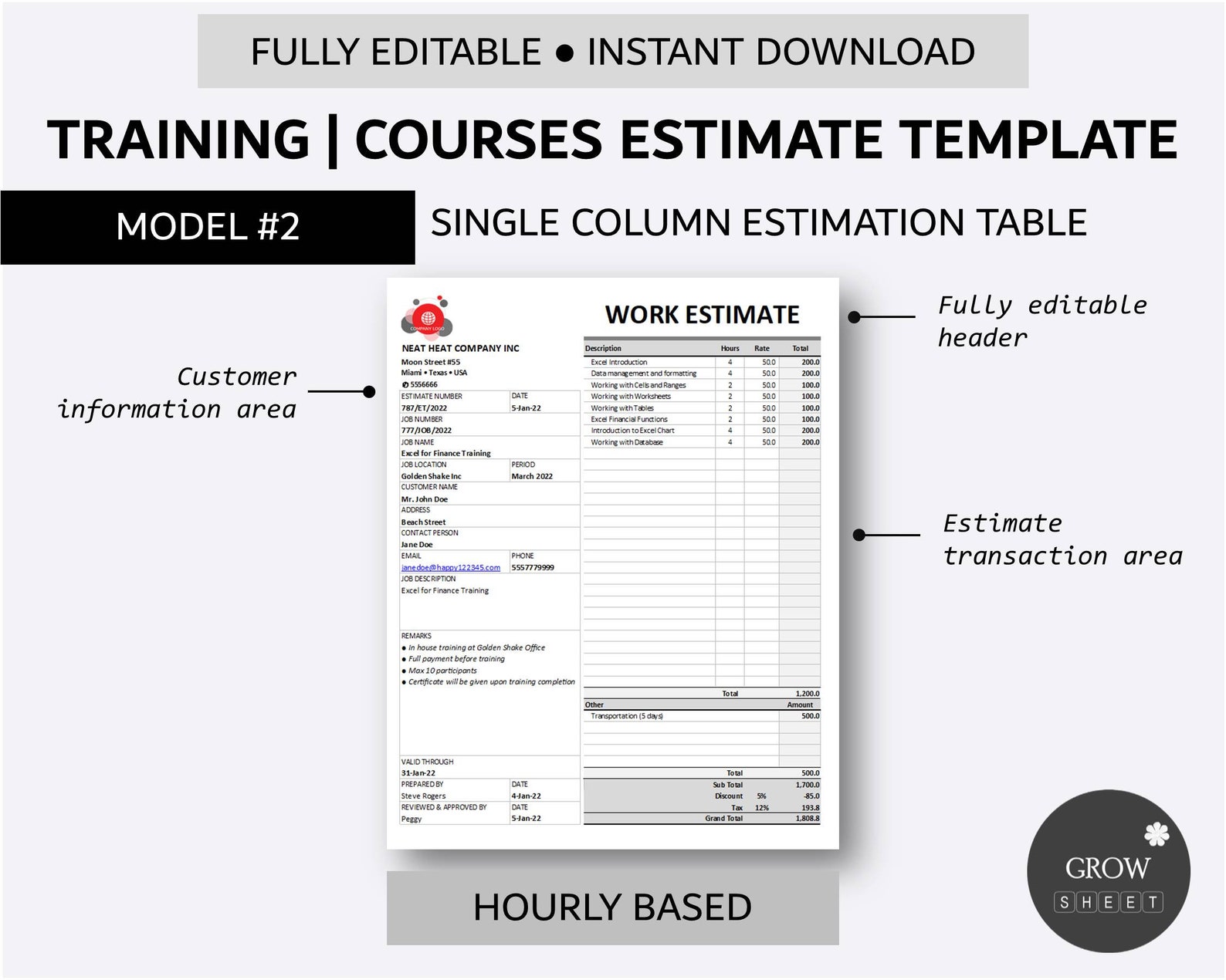 Printable Training Estimate Template for Excel and Google Sheets ...