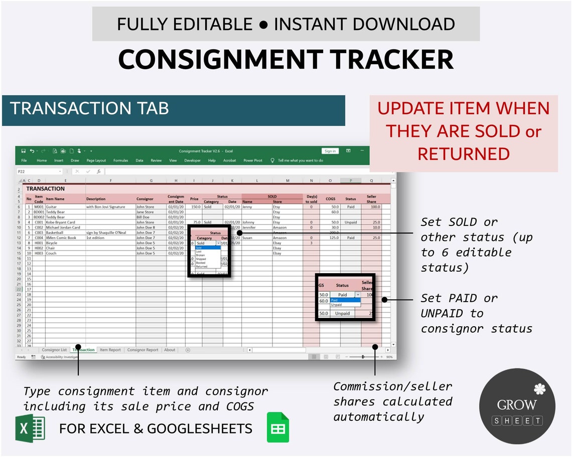 Consignment Tracker | Simple Store Inventory Database | Etsy ...