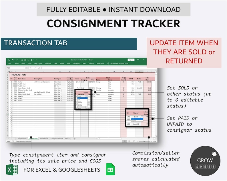 Consignment Tracker | Simple Store Inventory Database | Etsy ...