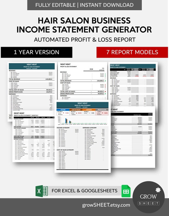 Hair Salon Business Income Statement Generator Salon Profit - Etsy