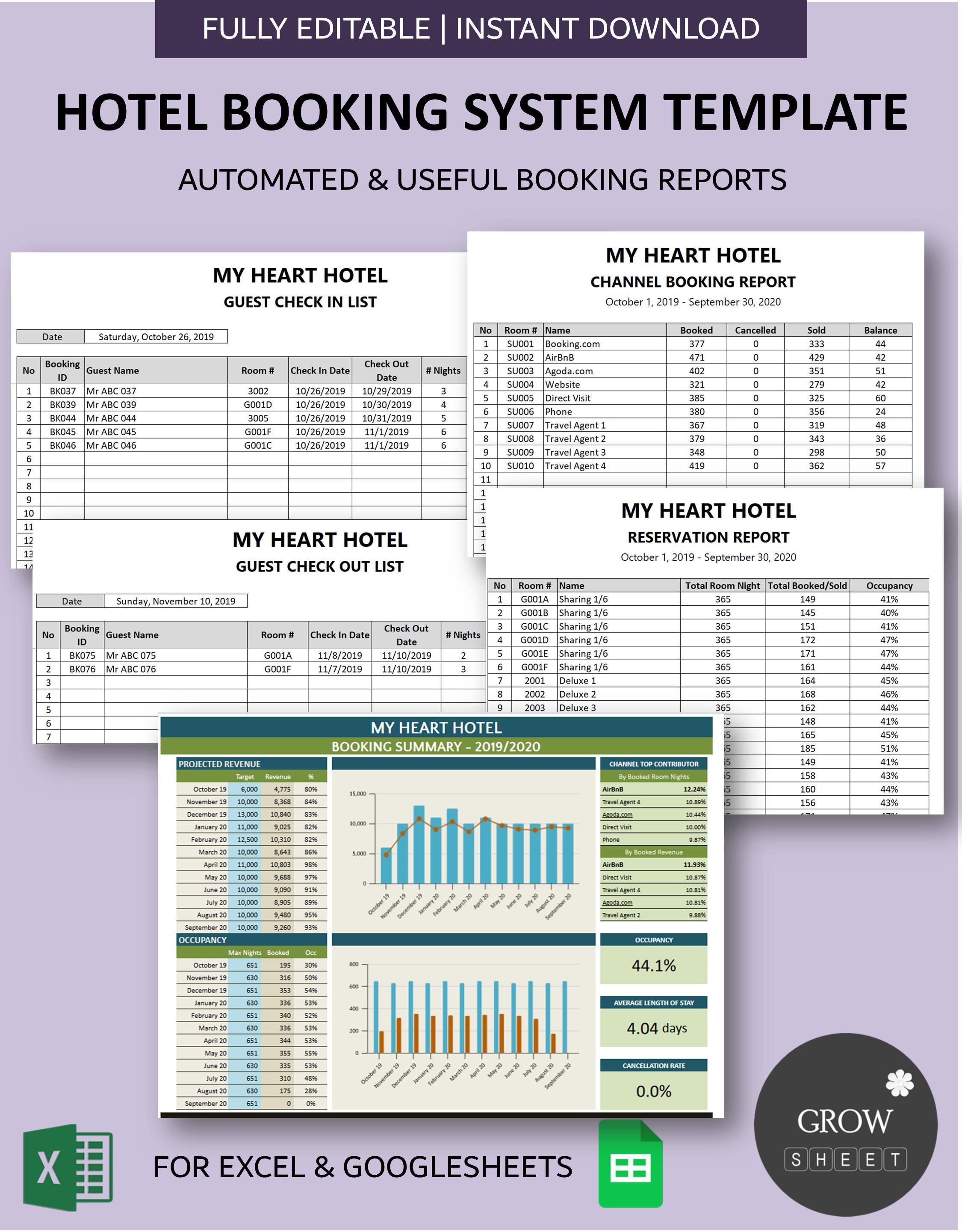 Hotel Booking System Template | Hotel Reservation Spreadsheet for Excel ...