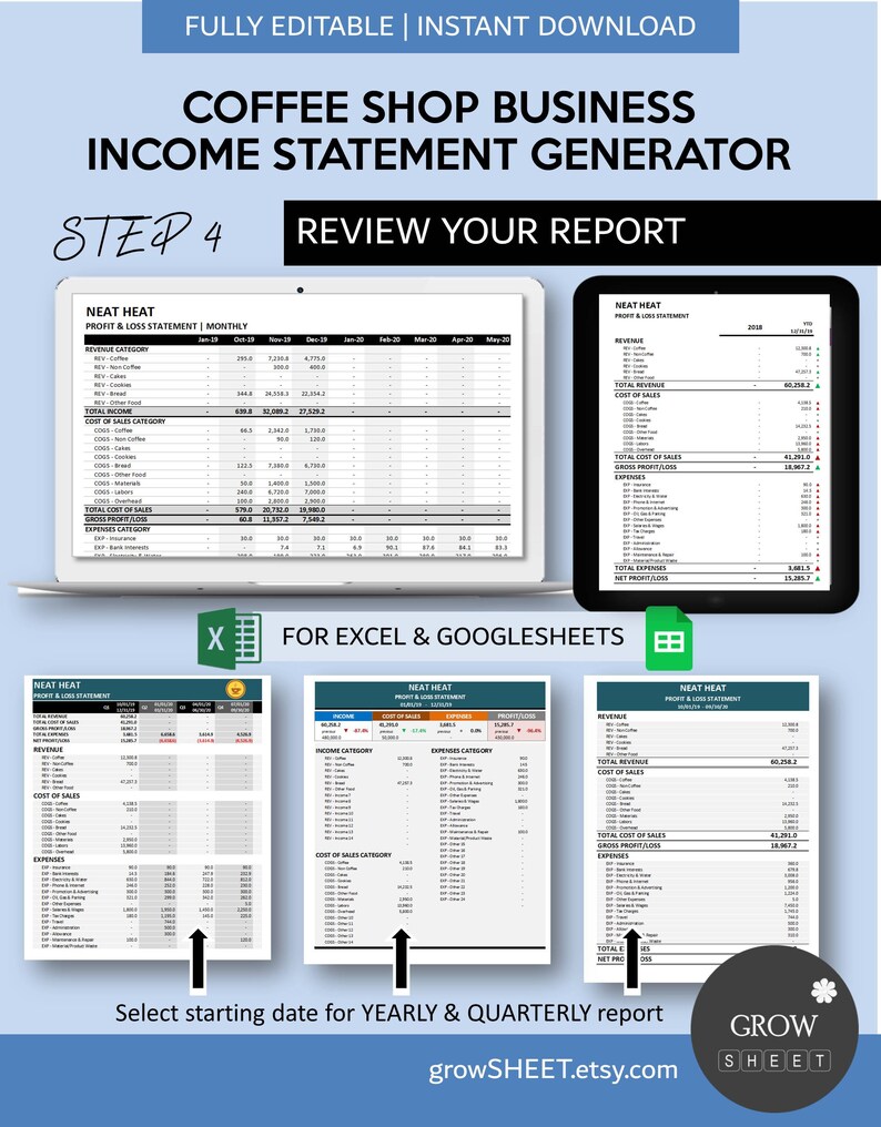 Coffee Shop Business Income Statement Generator Automated Profit & Loss ...