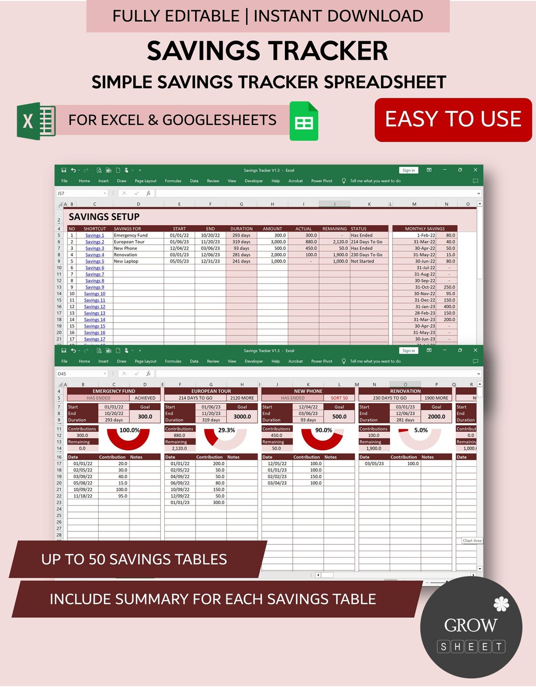 Savings Planner Spreadsheet | Savings Tracker | Sinking Funds Planner ...