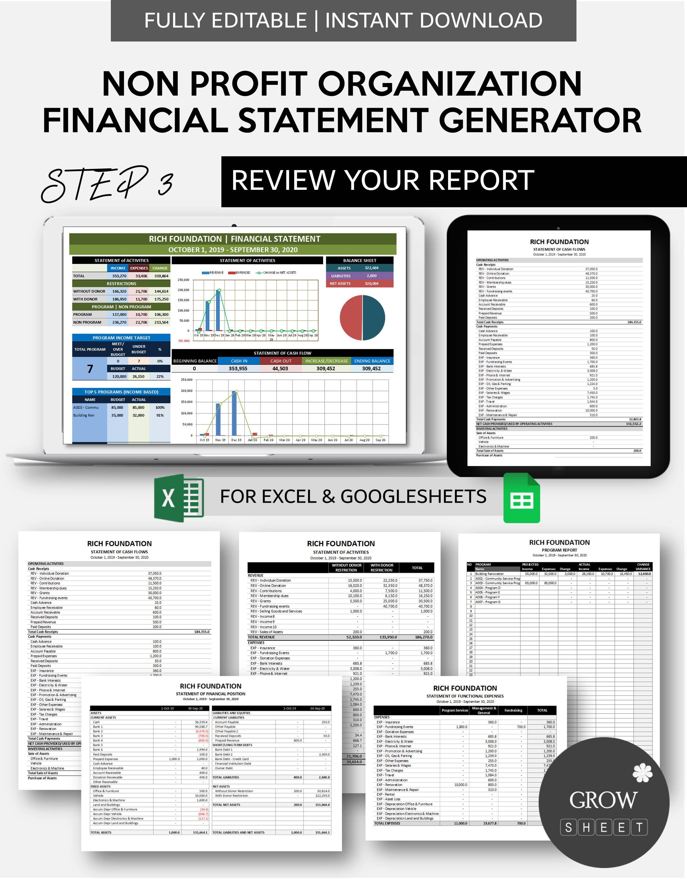 Non Profit Organization Financial Statement Generator - Etsy