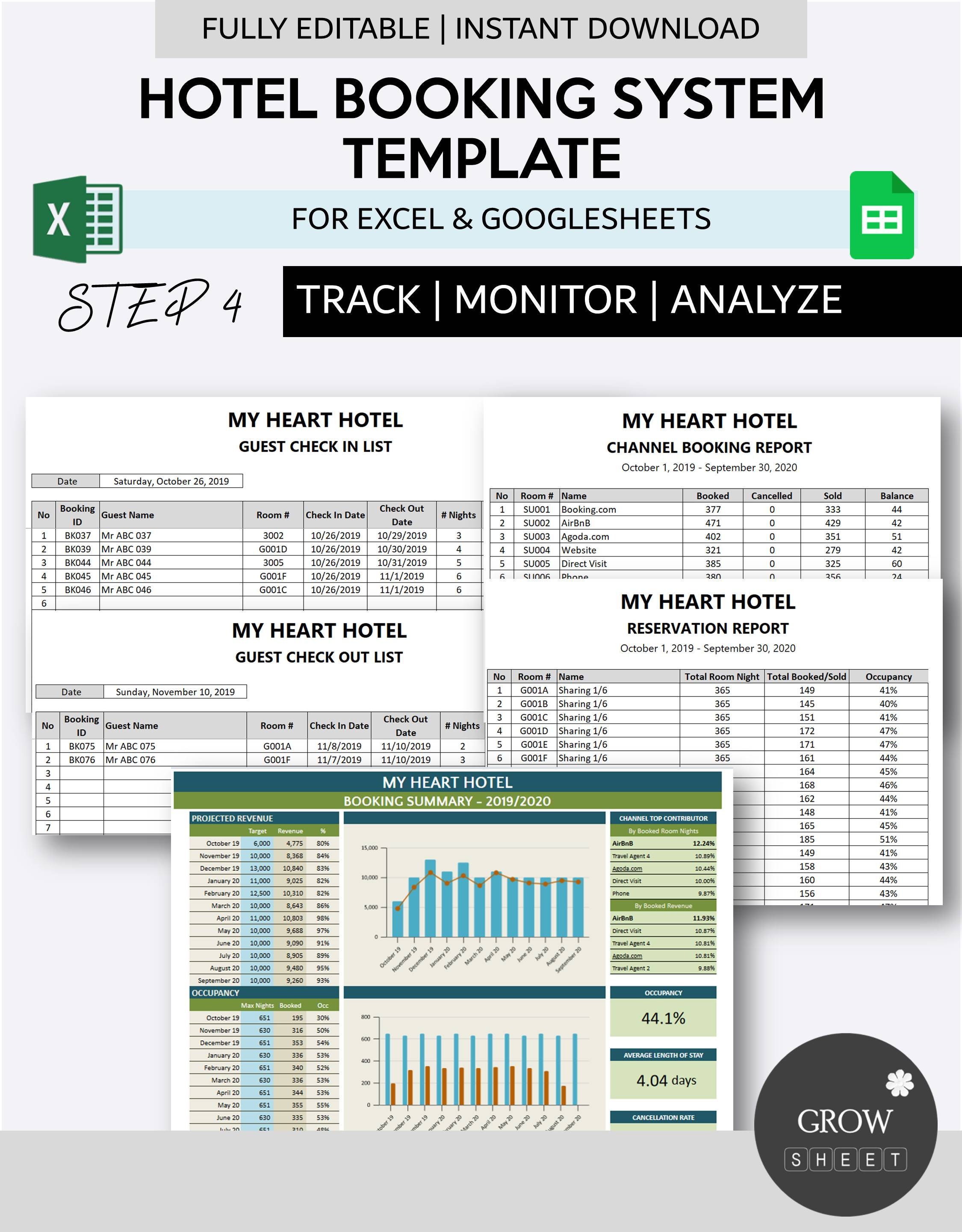 Hotel Booking System Template | Hotel Reservation Spreadsheet for Excel ...