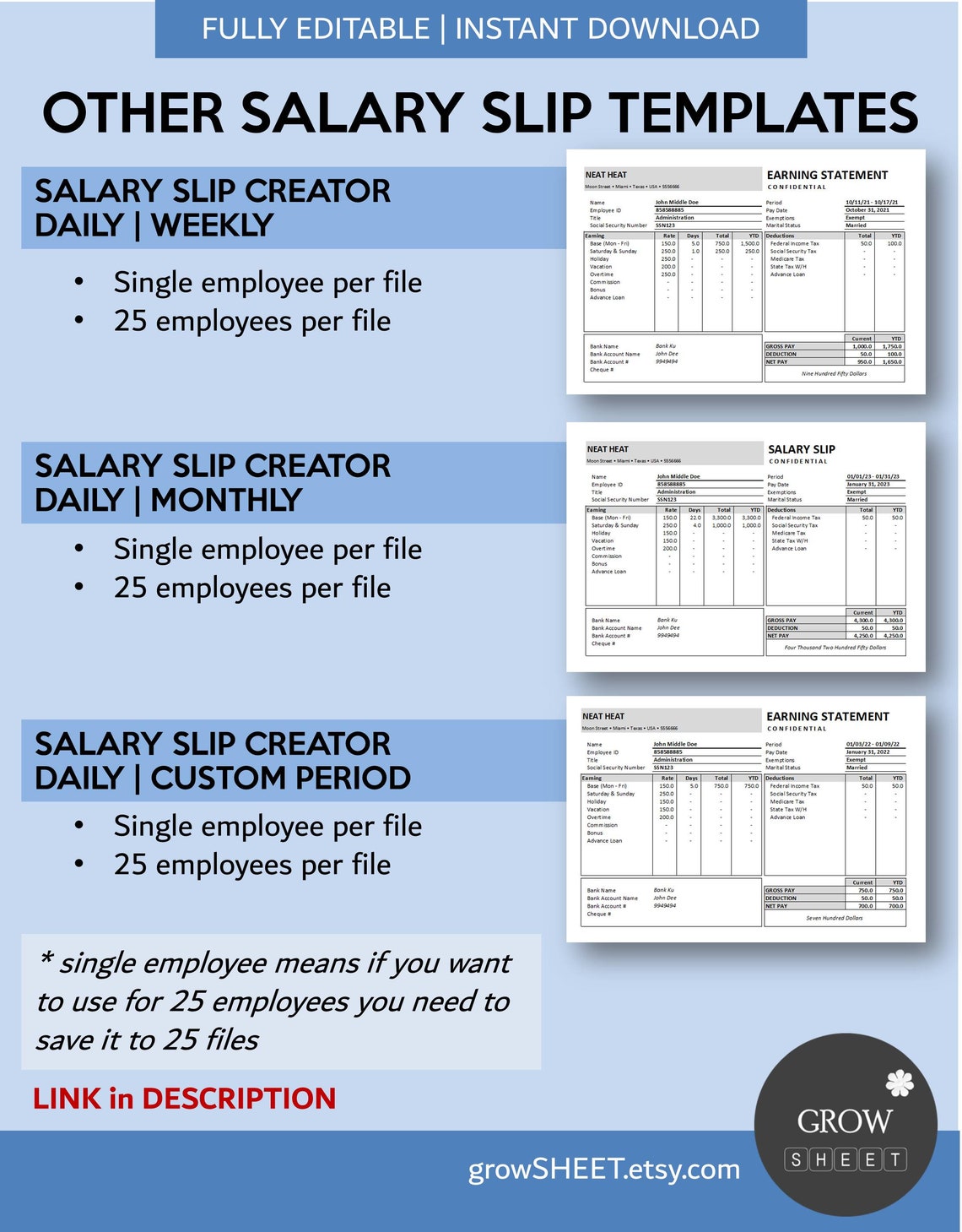 Salary Slip Generator Earning Statement Template Pay Slip Creator for ...