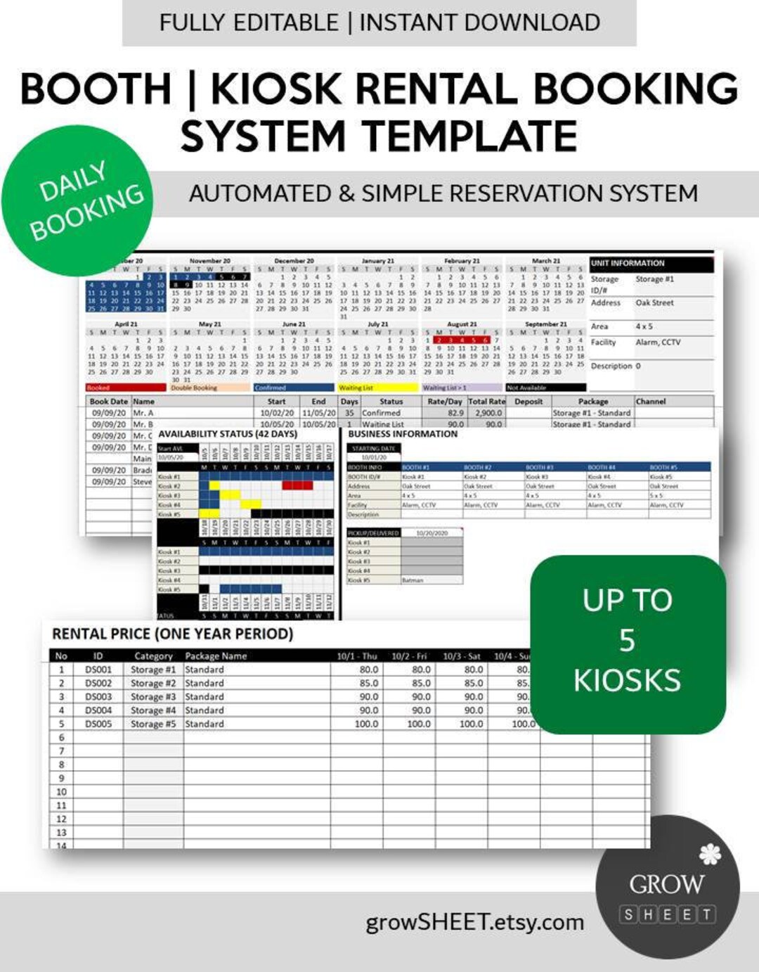 Booth Rental Booking Template | Kiosk Rental Business Spreadsheet ...