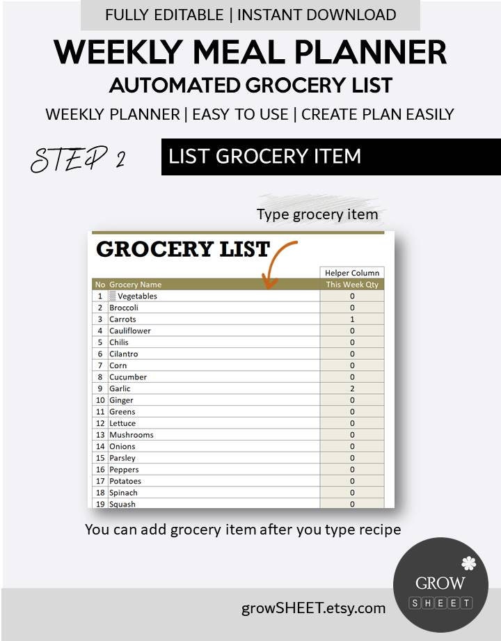 Weekly Meal Planner With Automated Grocery List | Weekly Menu Planner ...