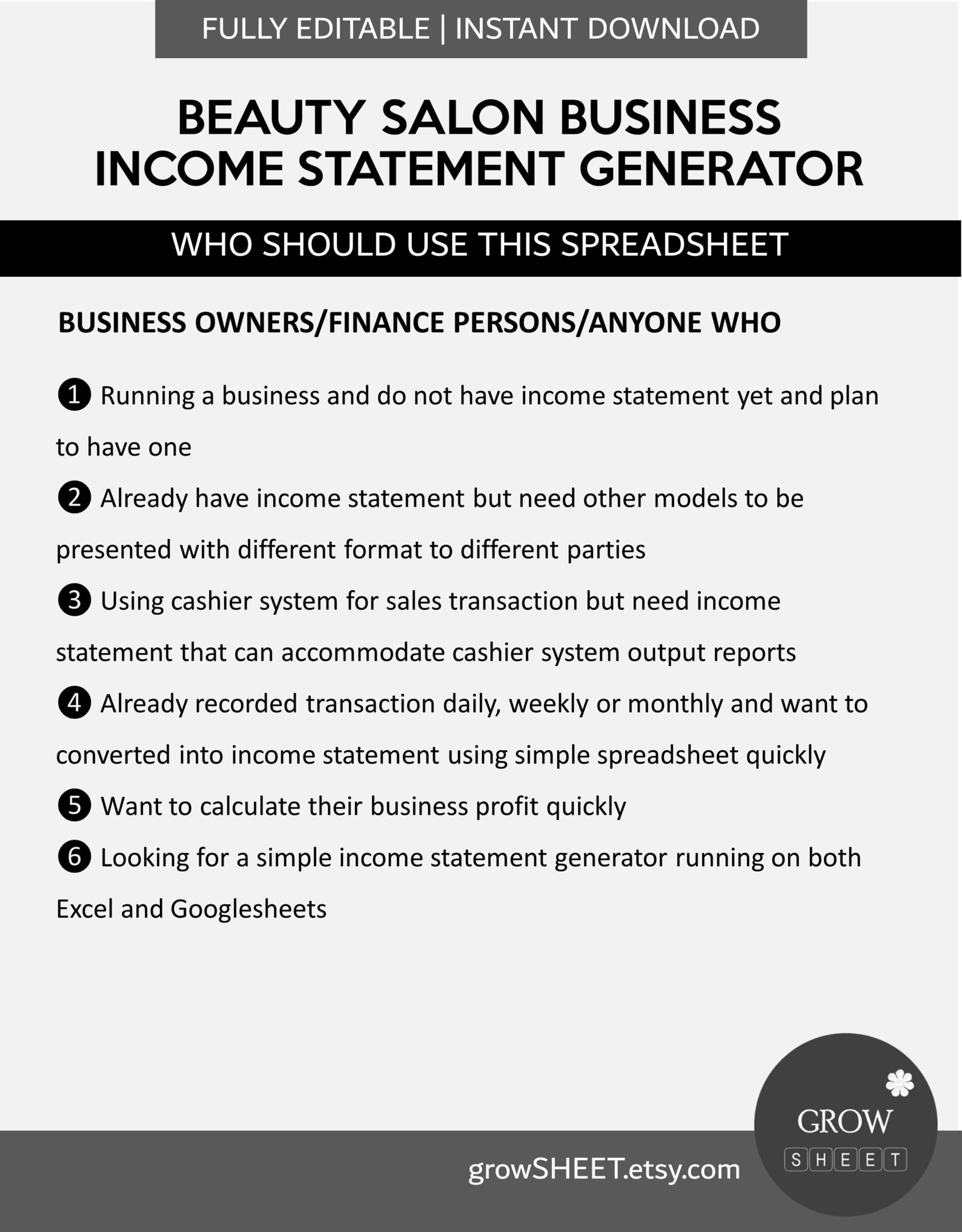 Beauty Salon Business Income Statement Generator | Automated Profit ...