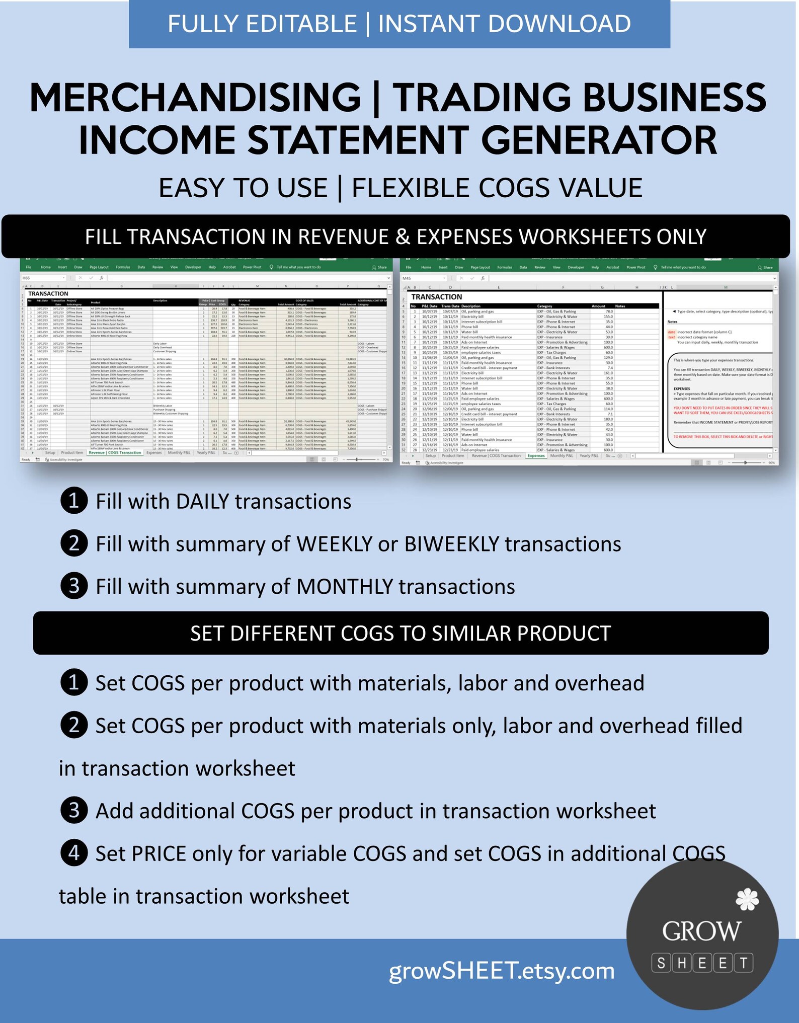 Merchandising Business Income Statement Generator Store - Etsy