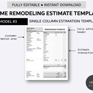 Printable Home Remodeling Estimate Template | Job Estimate Form for ...
